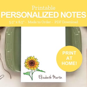 Printable Sunflower Notes - Personalized Notepad - Sunflower Notepad ...