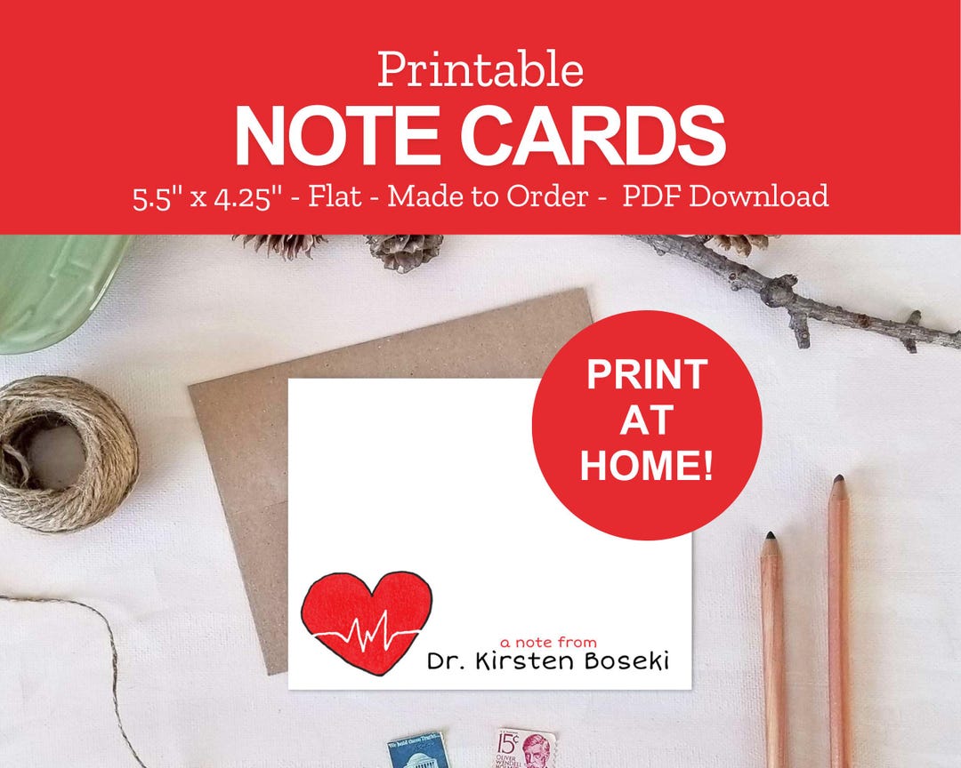 Printable Heartbeat Notes - Personalized Note Cards for Doctors or ...