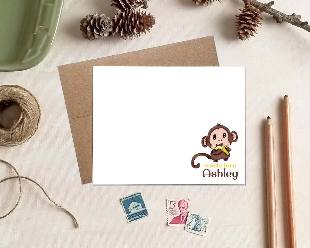 Personalized Monkey Note Cards Monkey Stationery for Kids Gifts for ...