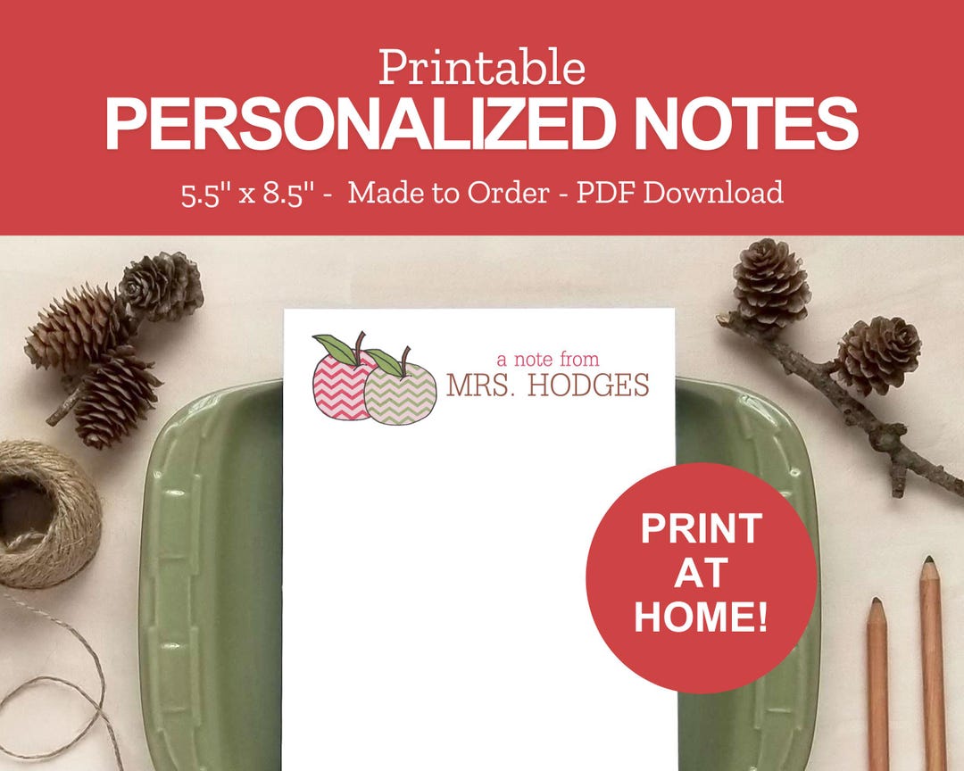 Printable Teacher Notepad - Chevron Apple Notepad - Personalized ...