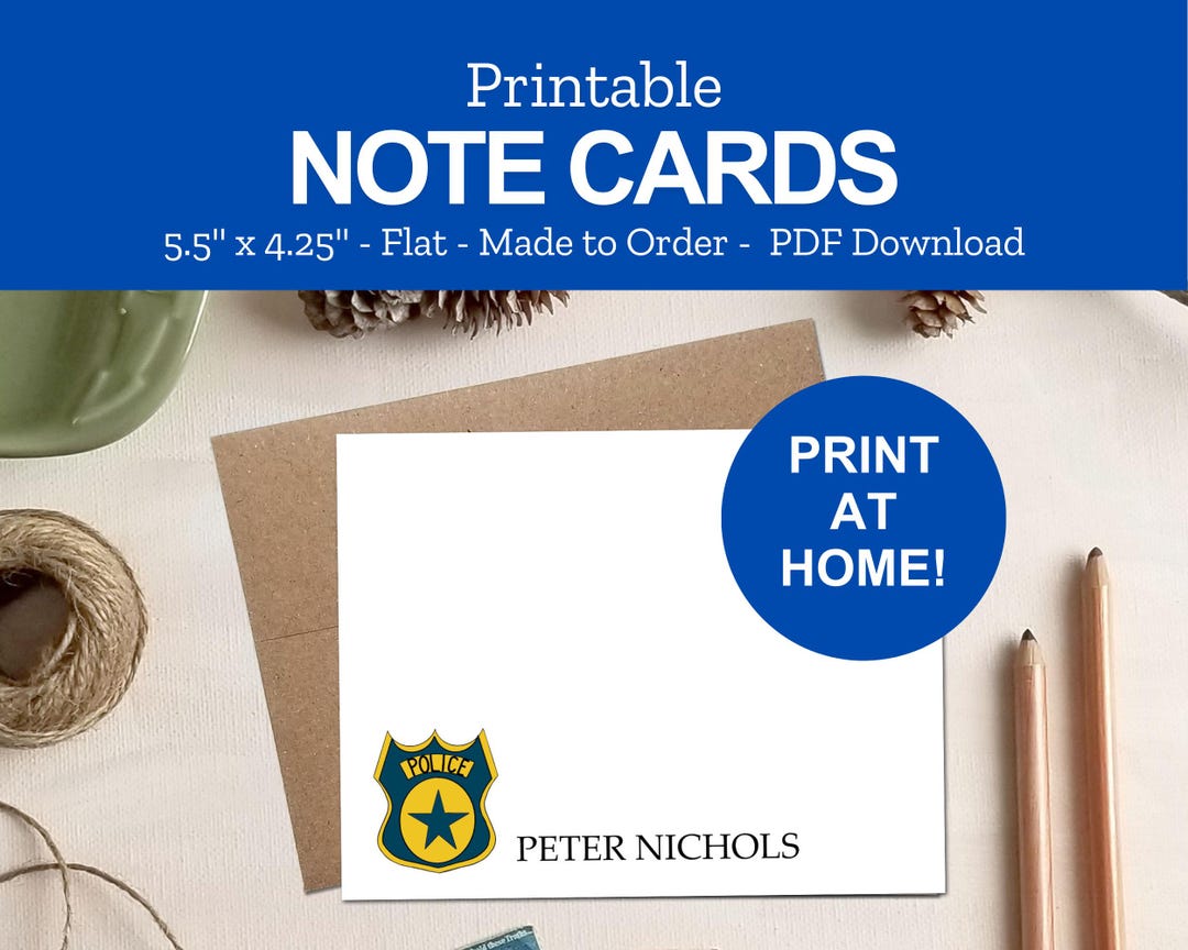 Printable Police Note Cards - Personalized Stationery Gifts for Police ...