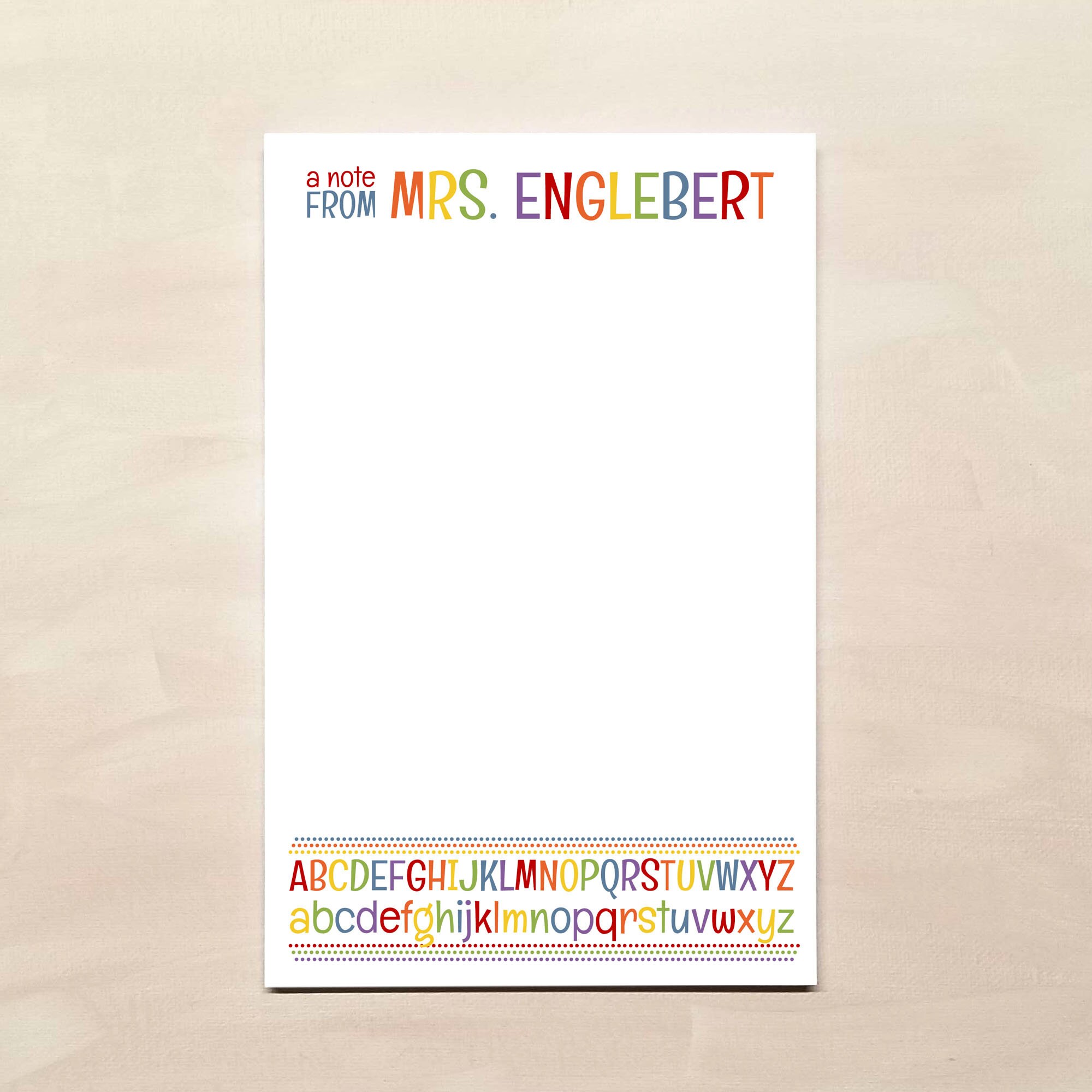 Teacher Notepad Rainbow Alphabet Notepad Personalized - Etsy