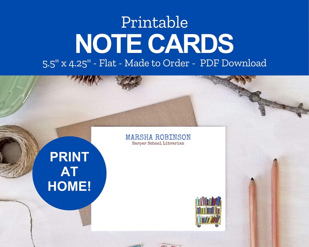 Personalized Librarian Note Cards: Book Rack Stationery (printable PDF ...