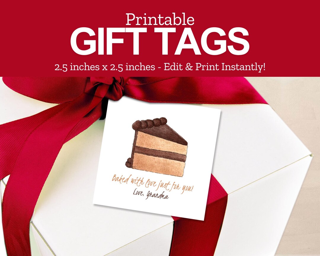 Chocolate Cake Gift Tags - Printable Dessert Tags - Personalized Bakery ...