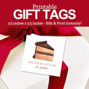 Chocolate Cake Gift Tags - Printable Dessert Tags - Personalized Bakery ...