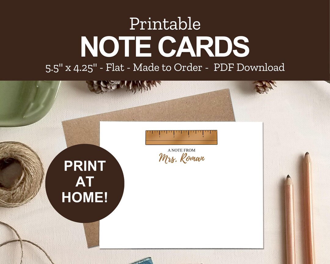 Printable Ruler Note Cards - Personalized Stationery Gifts for Teachers ...