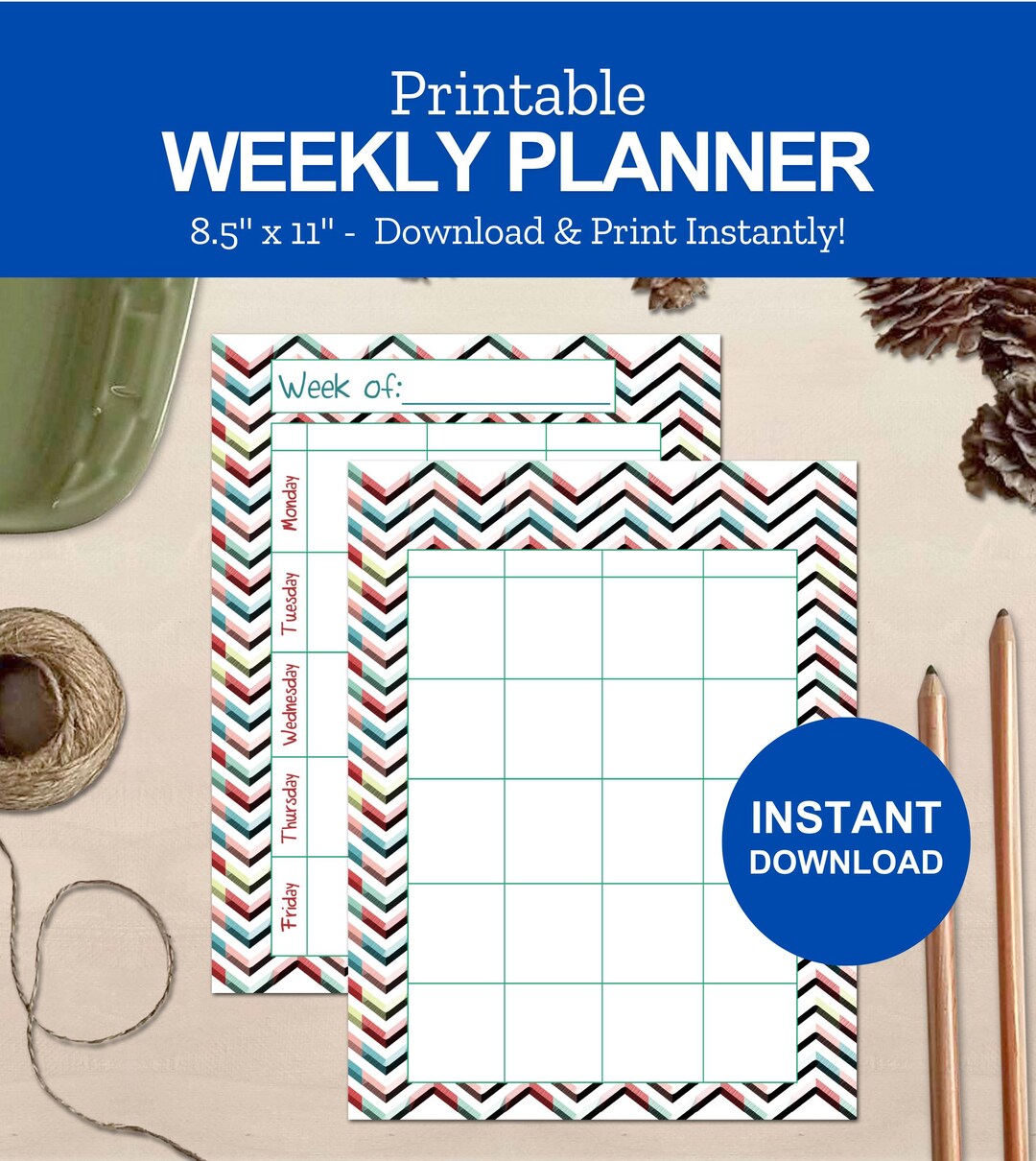 Printable Weekly Planner: 2-page Organizer (digital Download) - Etsy