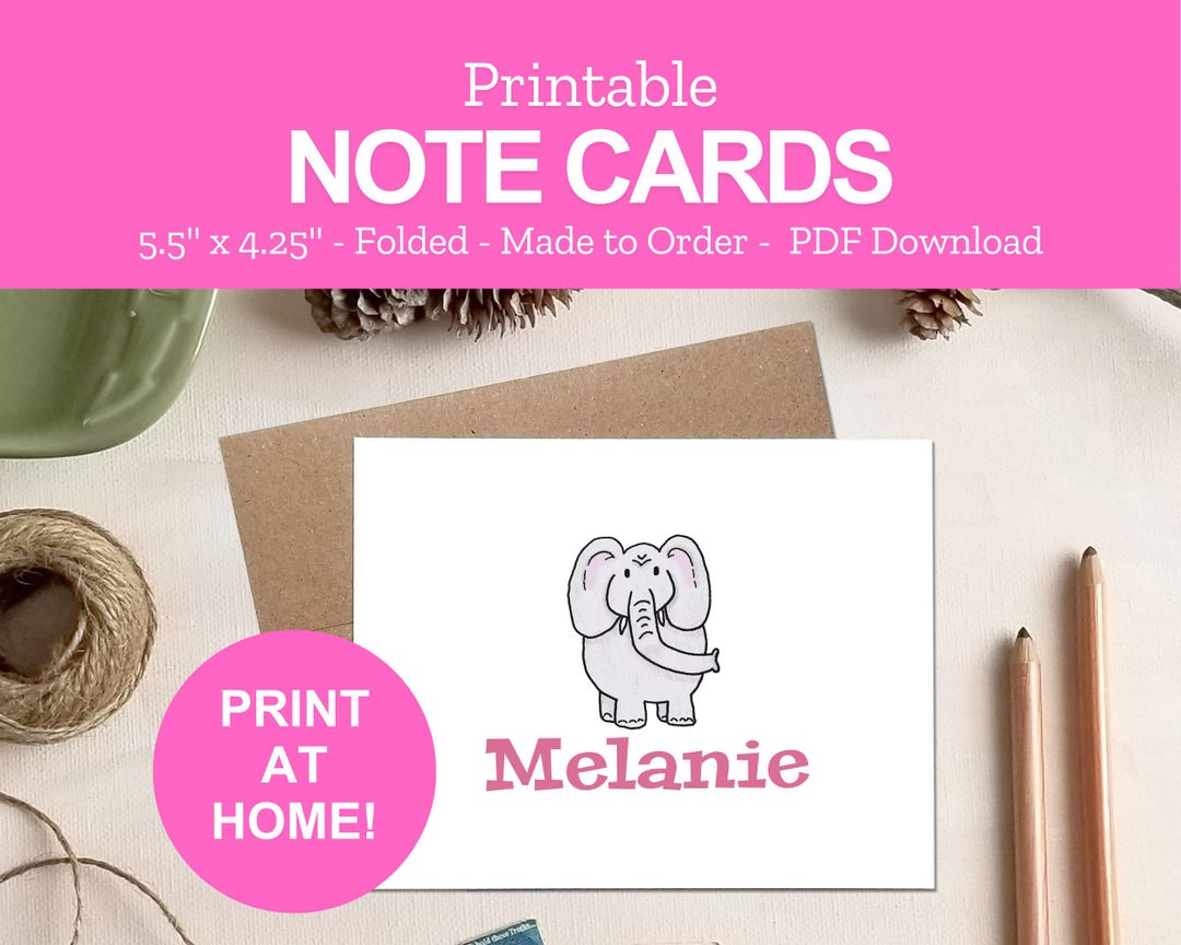 Printable Elephant Note Cards - Personalized Elephant Note Cards for ...