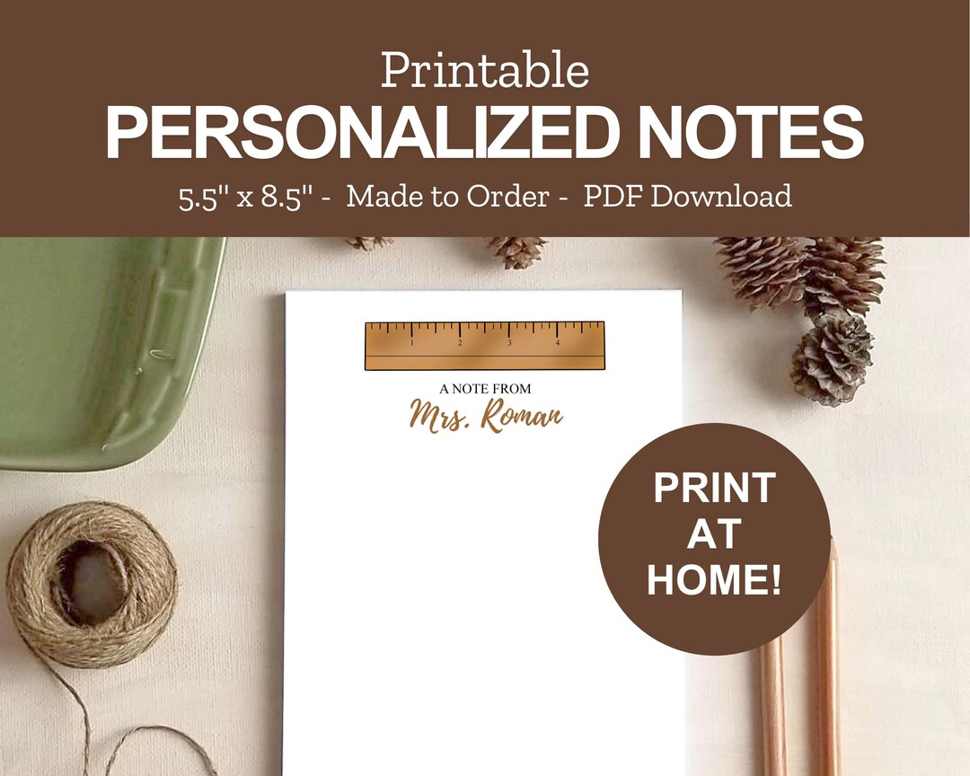 Printable Ruler Notepad - Personalized Teacher Notepad - Stationery ...