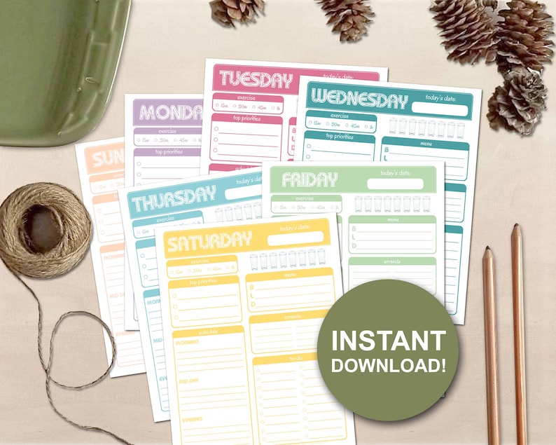 Printable Daily Planner Set - Weekly To-do List Organizer (PDF) - Sweet ...