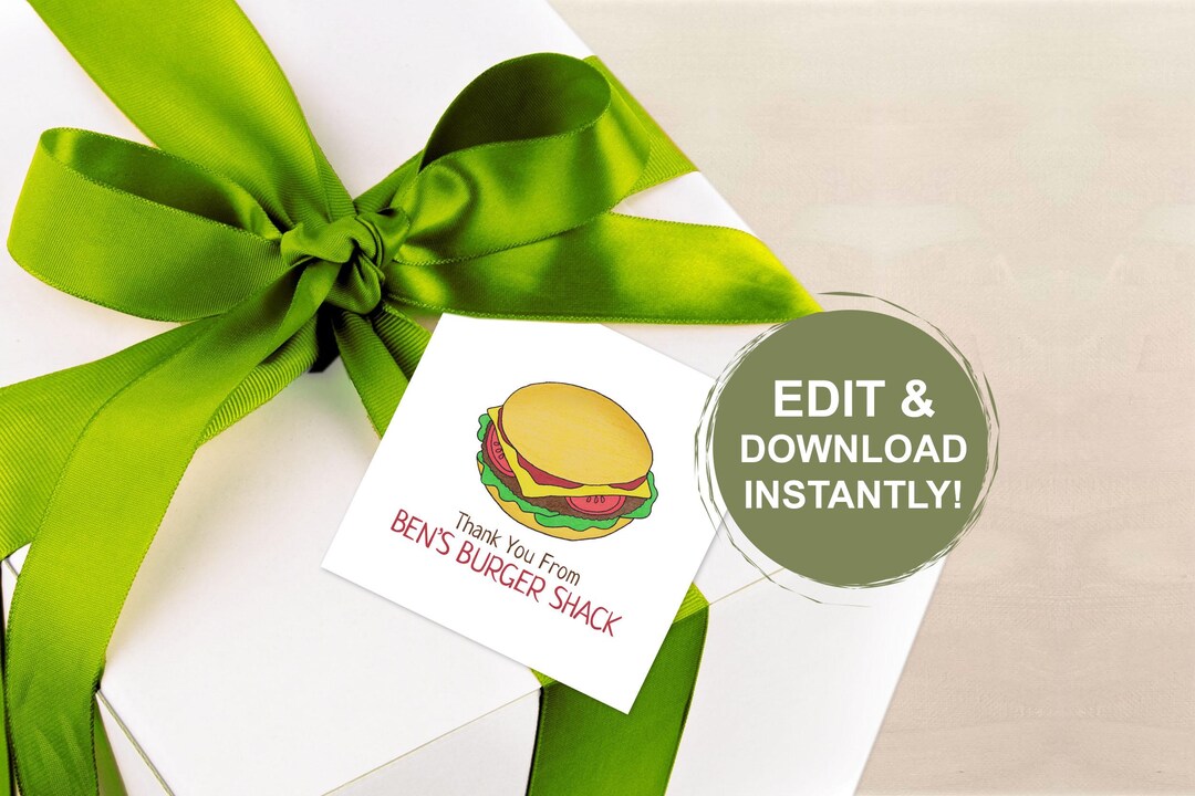 Printable Cheeseburger Enclosure Cards - Personalized Food Gift Tags ...
