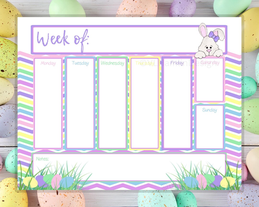 Easter Bunny Planner Kids Printable Weekly Task Plan Family Schedule ...