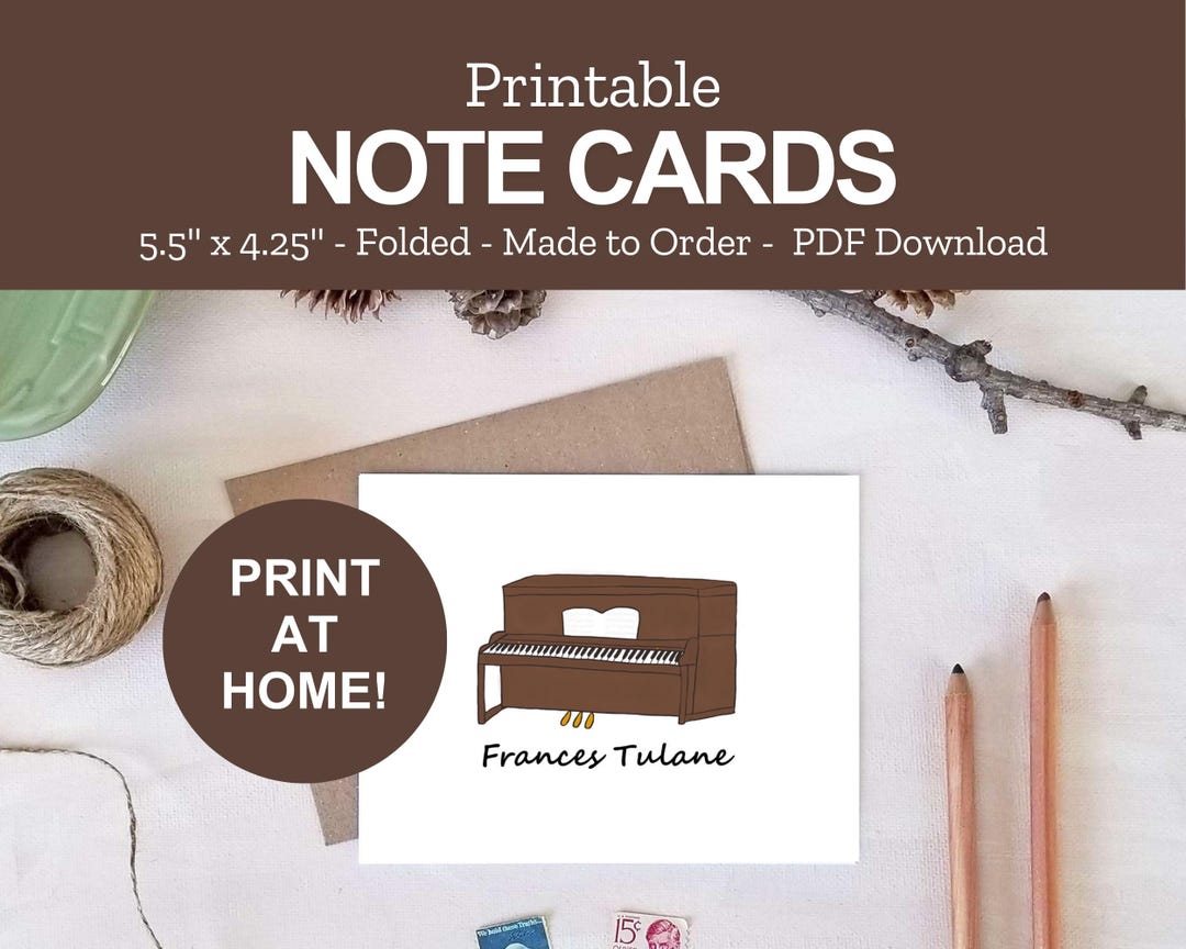 Printable Piano Note Card - Personalized Stationery - Piano Gift ...