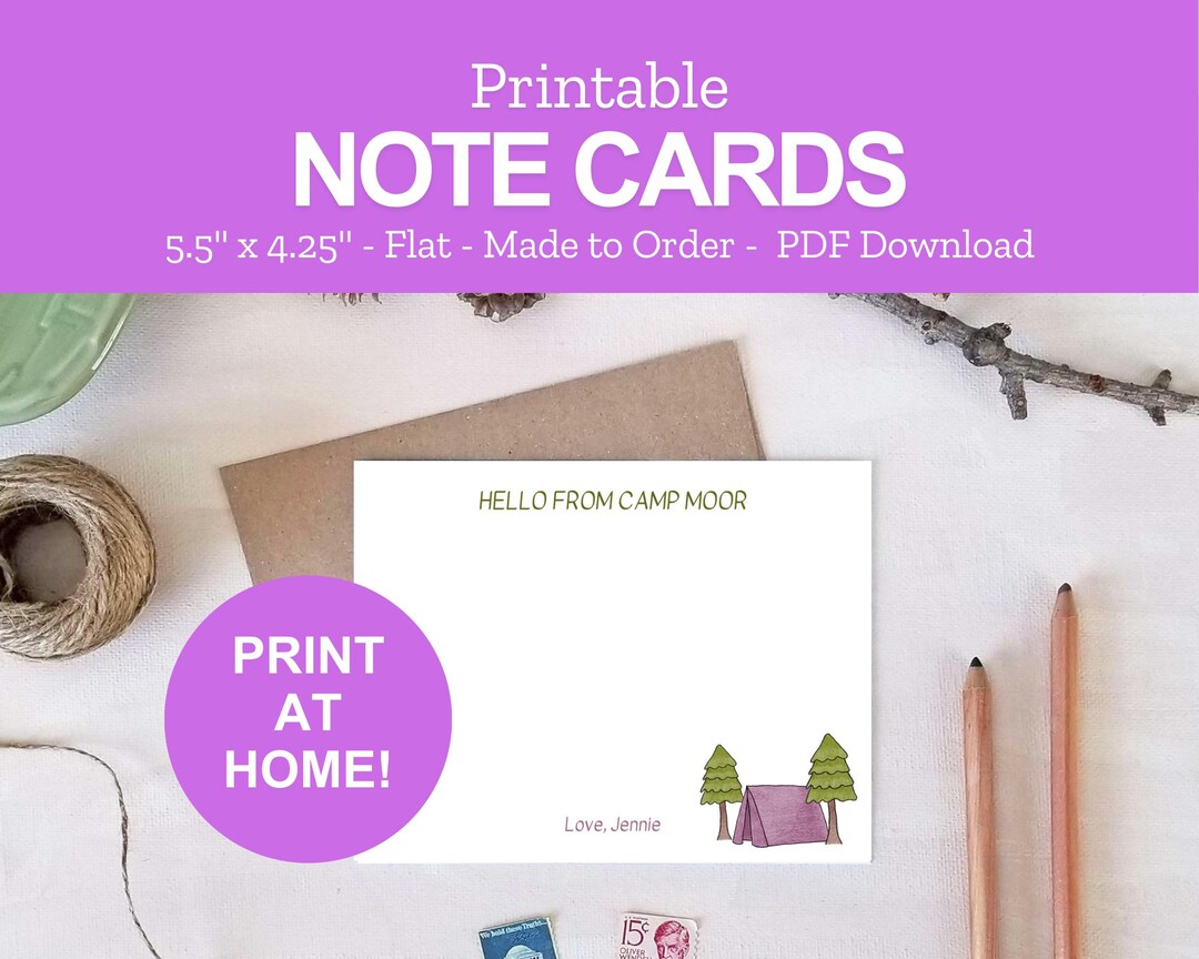 Printable Camp Note Cards - Kids Summer Camp Stationery - Print at Home ...