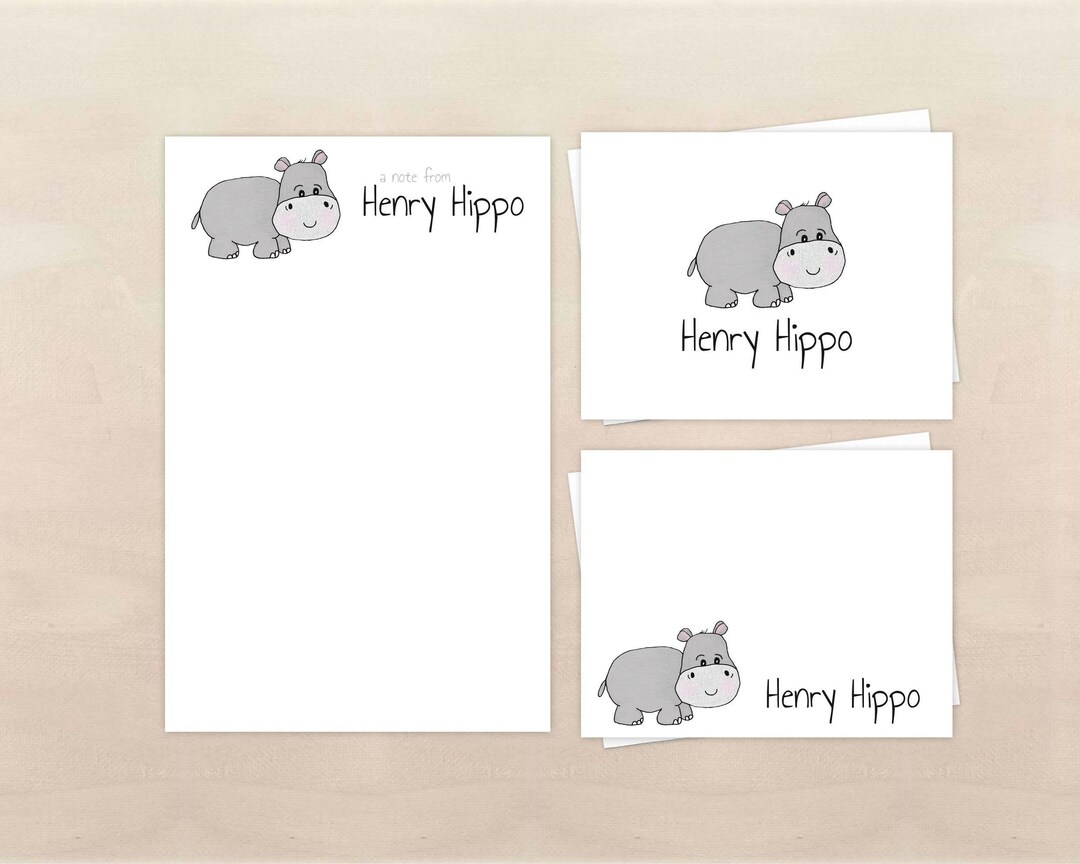 Hippo Stationery Gift Set for Kids - Personalized Stationery - Hippo ...
