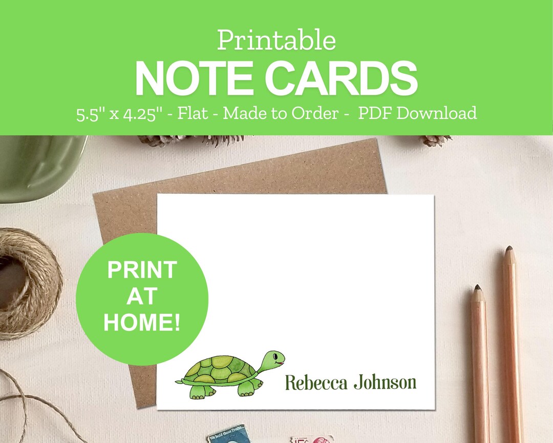 Printable Turtle Note Cards - Personalized Turtle Stationery Gifts for ...
