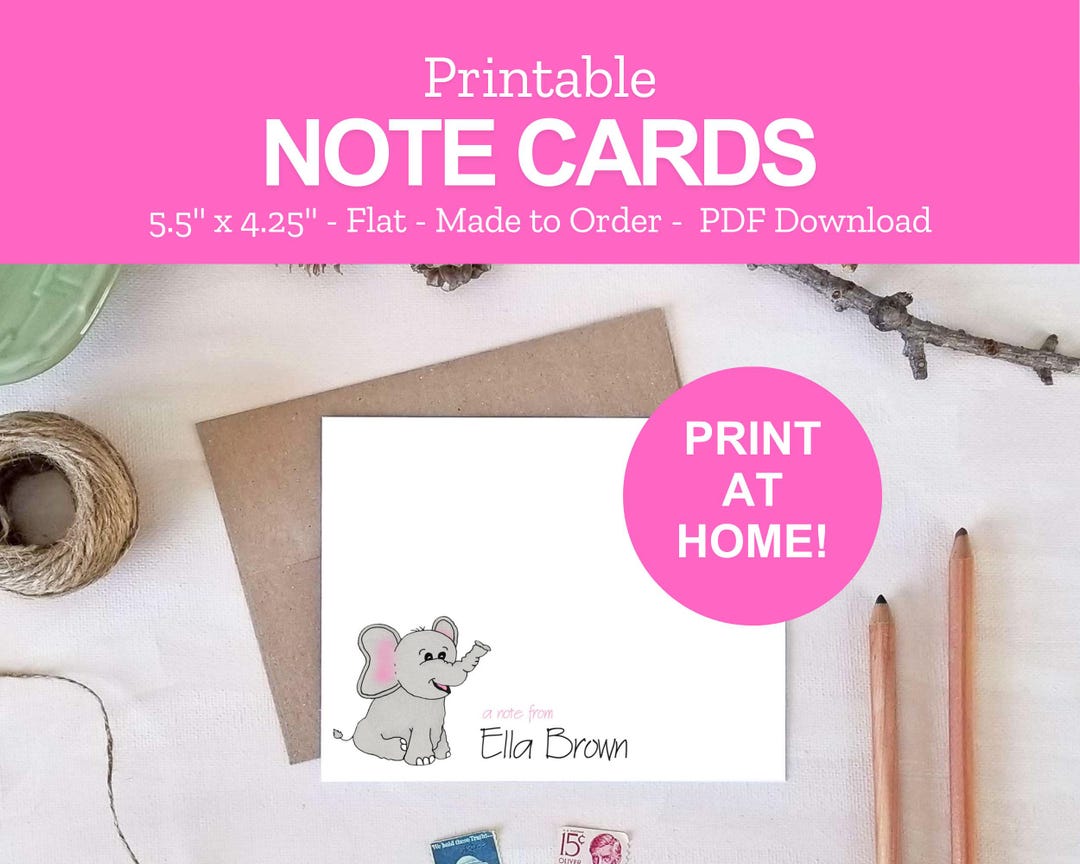 Printable Elephant Note Cards: Personalized Stationery (PDF) - Etsy