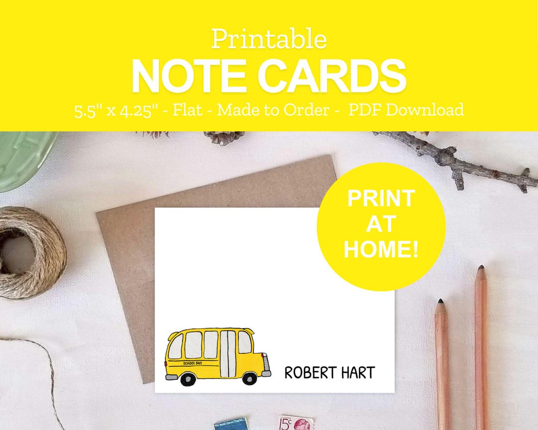 Printable School Bus Note Cards - Personalized Gift for Bus Drivers ...