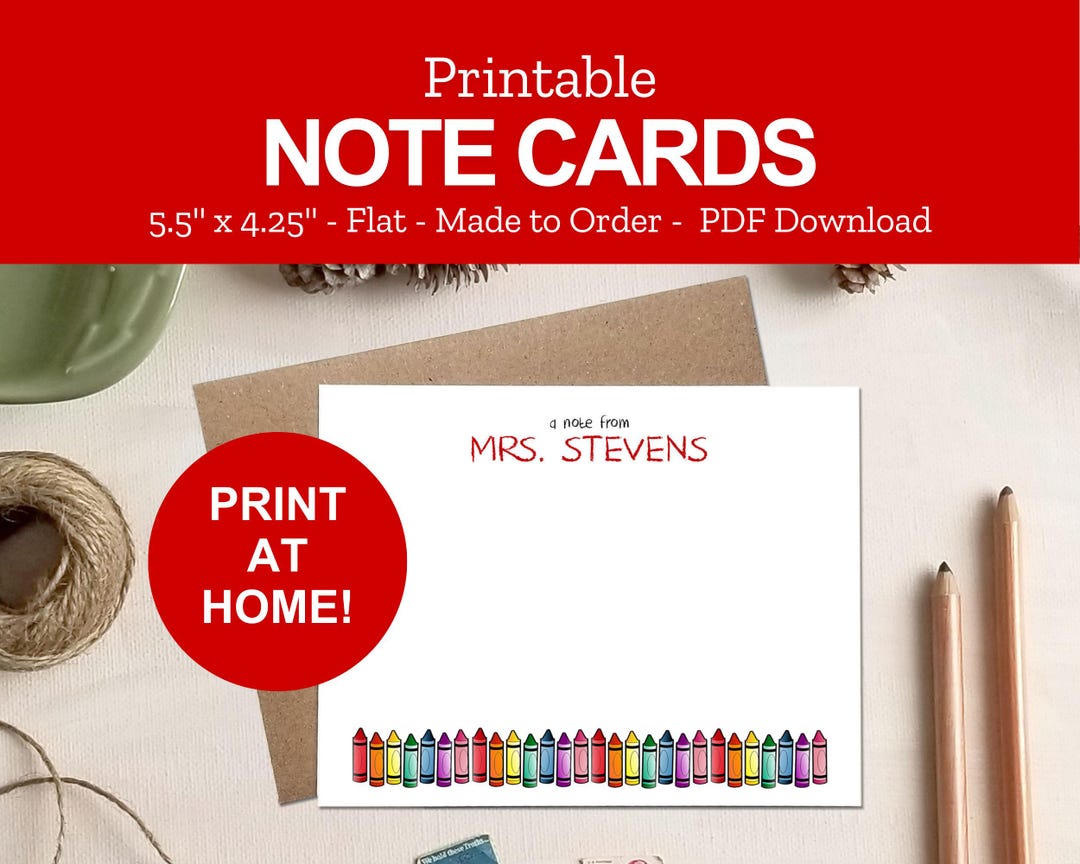 Printable Fat Crayons Note Cards - Personalized Stationery Gift for ...