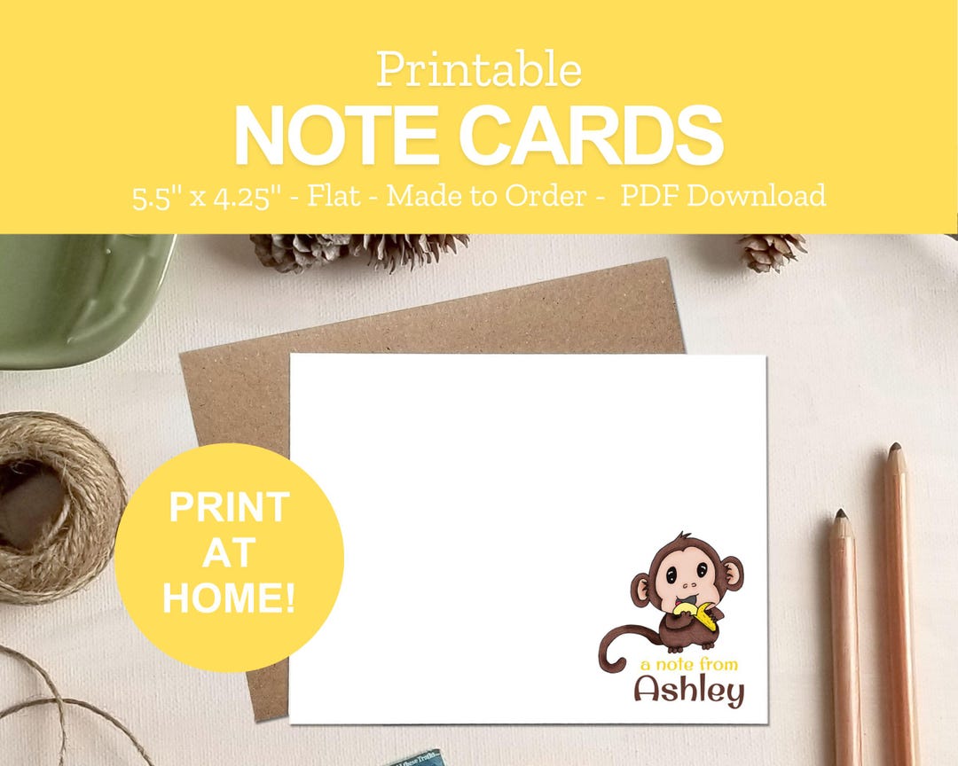 Printable Personalized Monkey Note Cards - Monkey Stationery for Kids ...