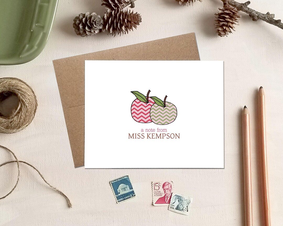 Chevron Apple Note Cards for Teachers - Personalized Stationery Teacher ...