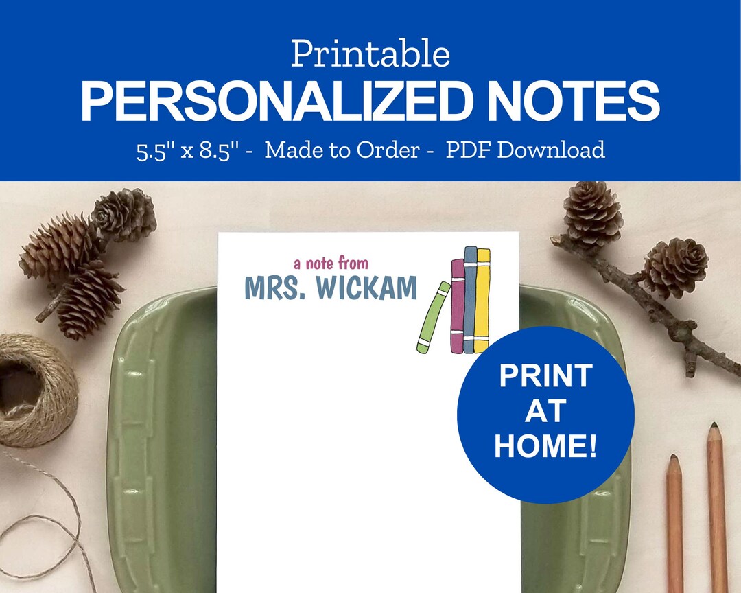 Printable Teacher Gift - Stack of Books Notepad - Personalized Notepads ...