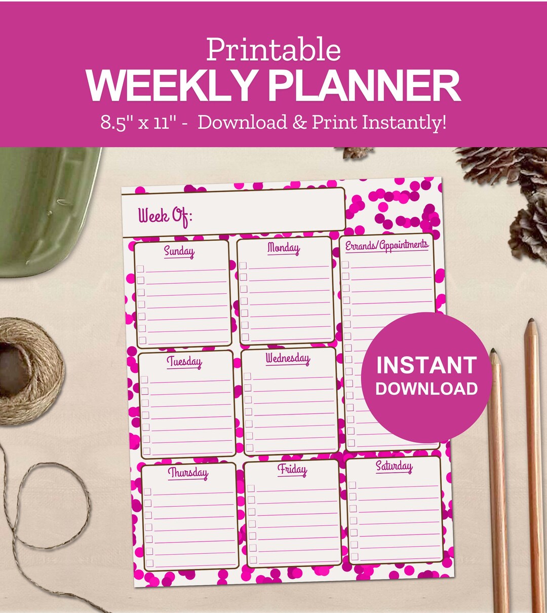 Printable Weekly Schedule Family Organizer DIY Weekly Planner Instant ...