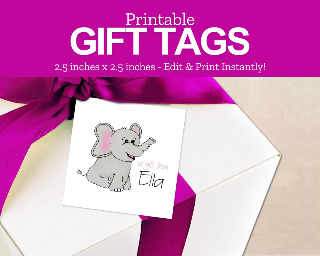 Elephant Gift Tags - Printable Elephant Themed Tags - Safari Party Tags ...