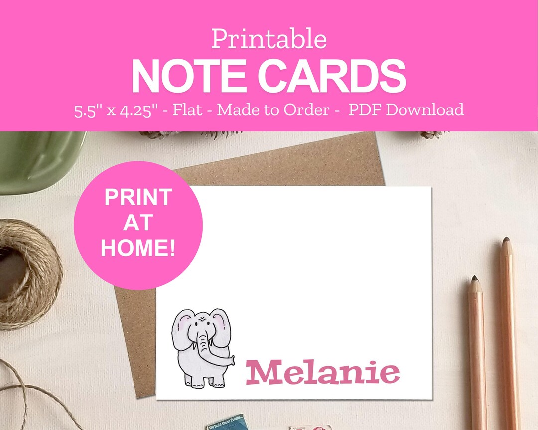 Printable Elephant Notes - Personalized Elephant Note Cards - Letter ...