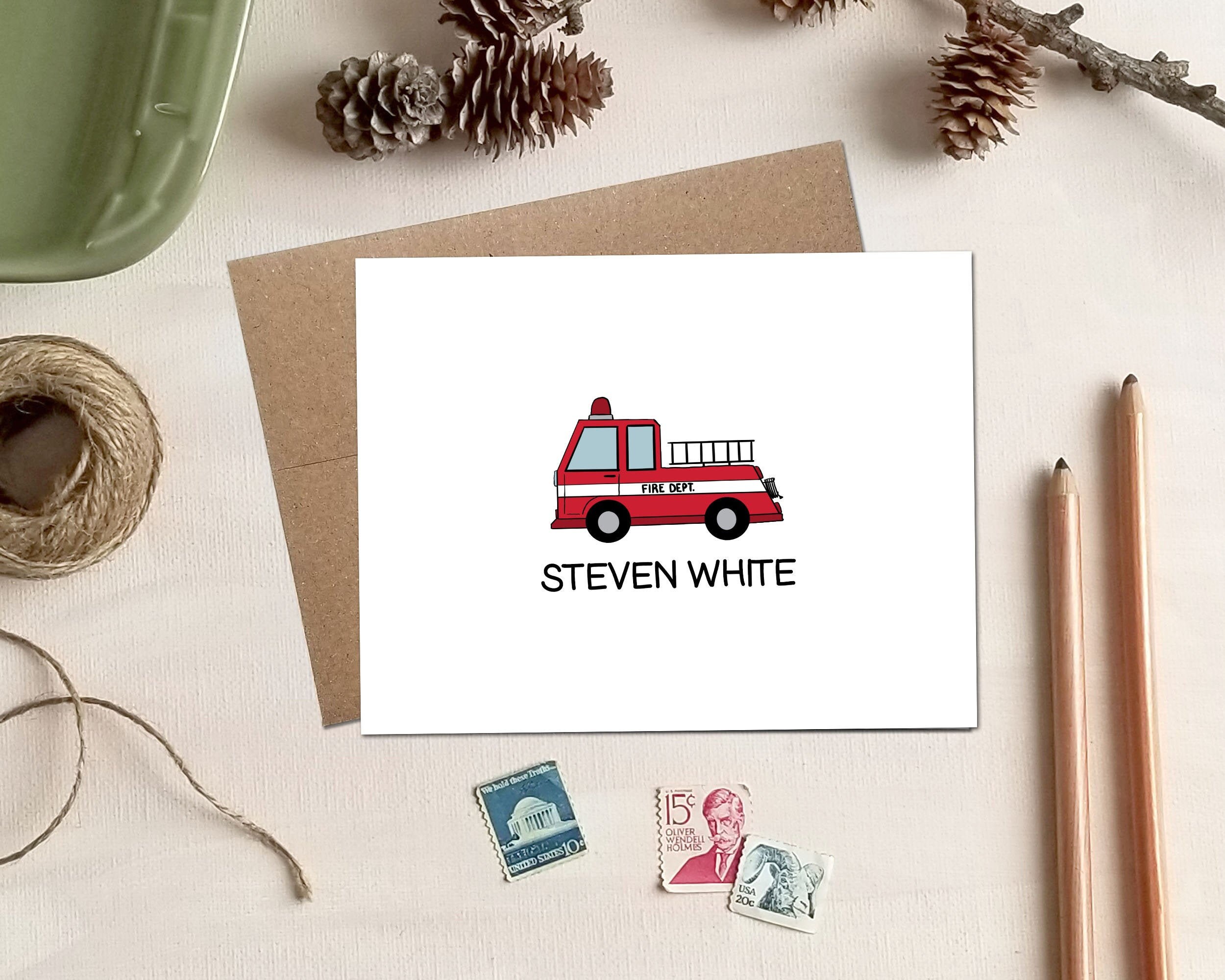 Fireman Gift Fire Truck Note Cards Personalized Stationery - Etsy