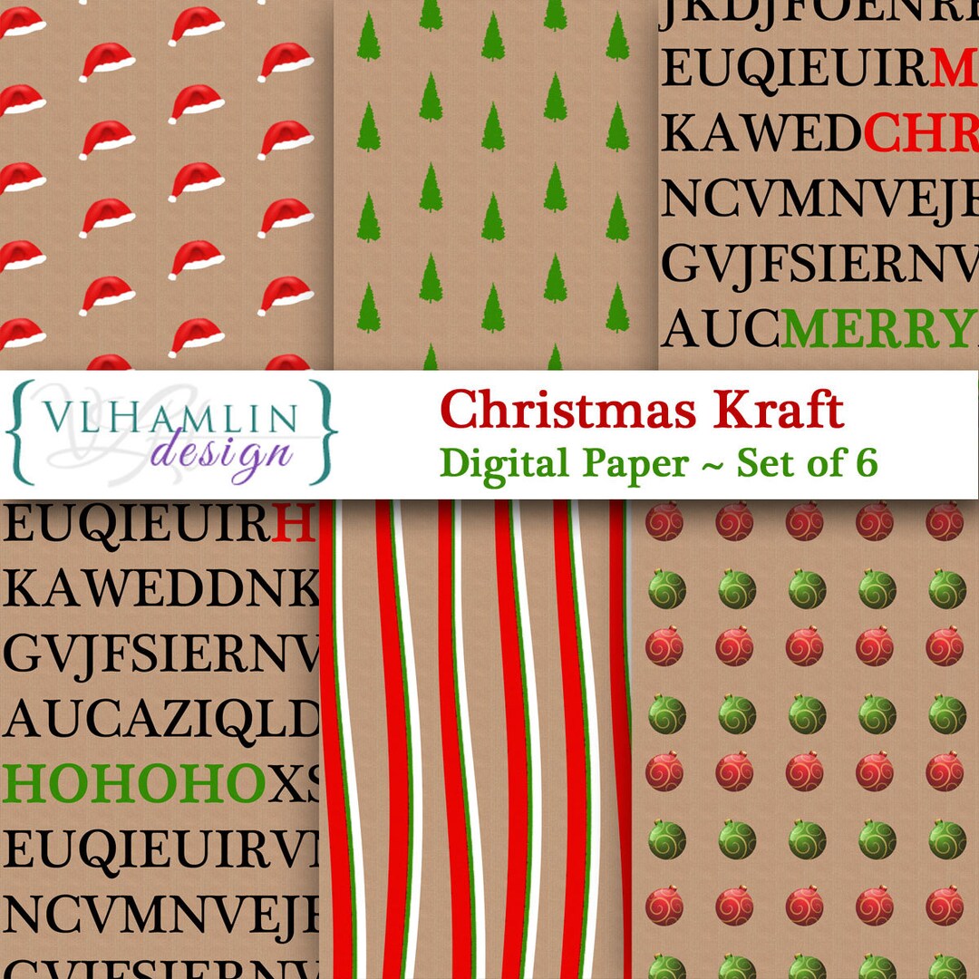 Digital Paper Pack, Printable Paper, Christmas Kraft, Digital Scrapbook ...