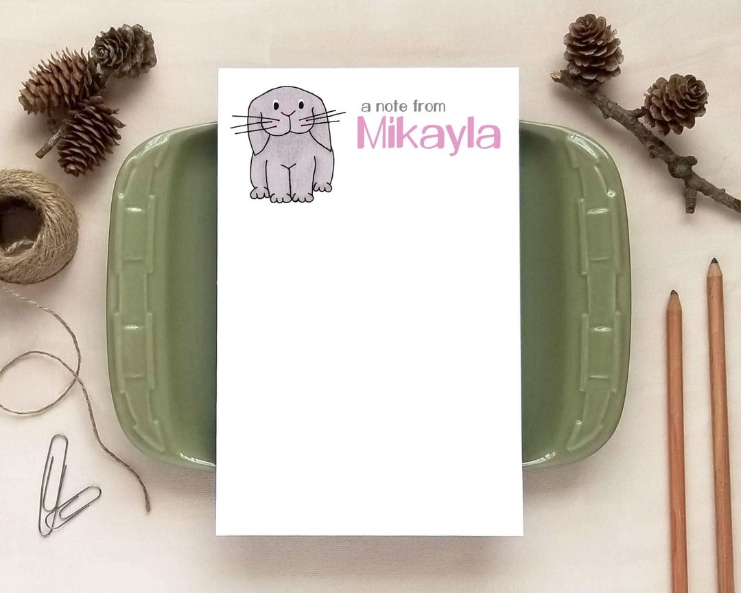 Bunny Rabbit Notepad for Kids Personalized Notepads Stationery Gifts ...