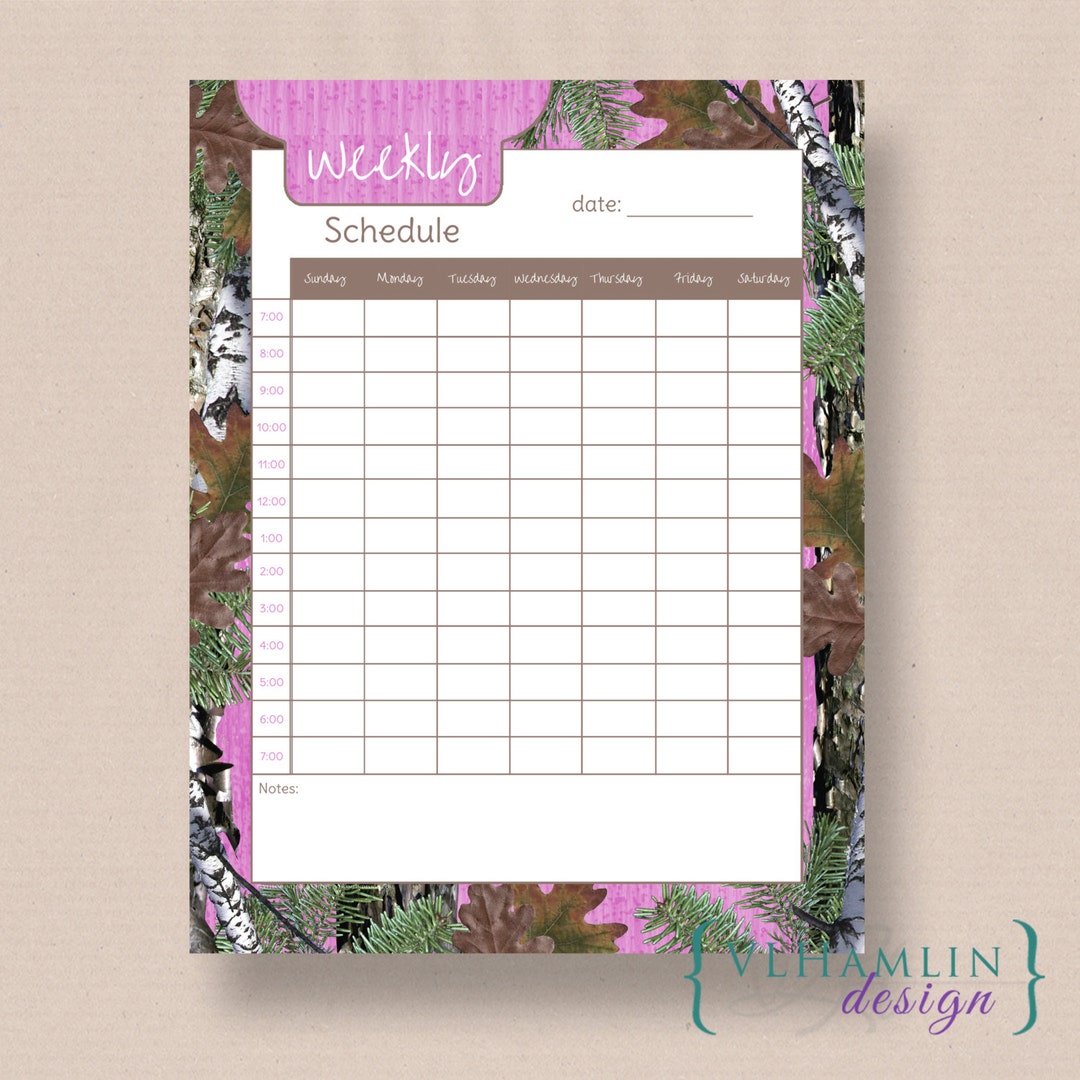 Printable Planner, Rustic Woods, Pink Camo, Weekly Planner, Camouflage ...