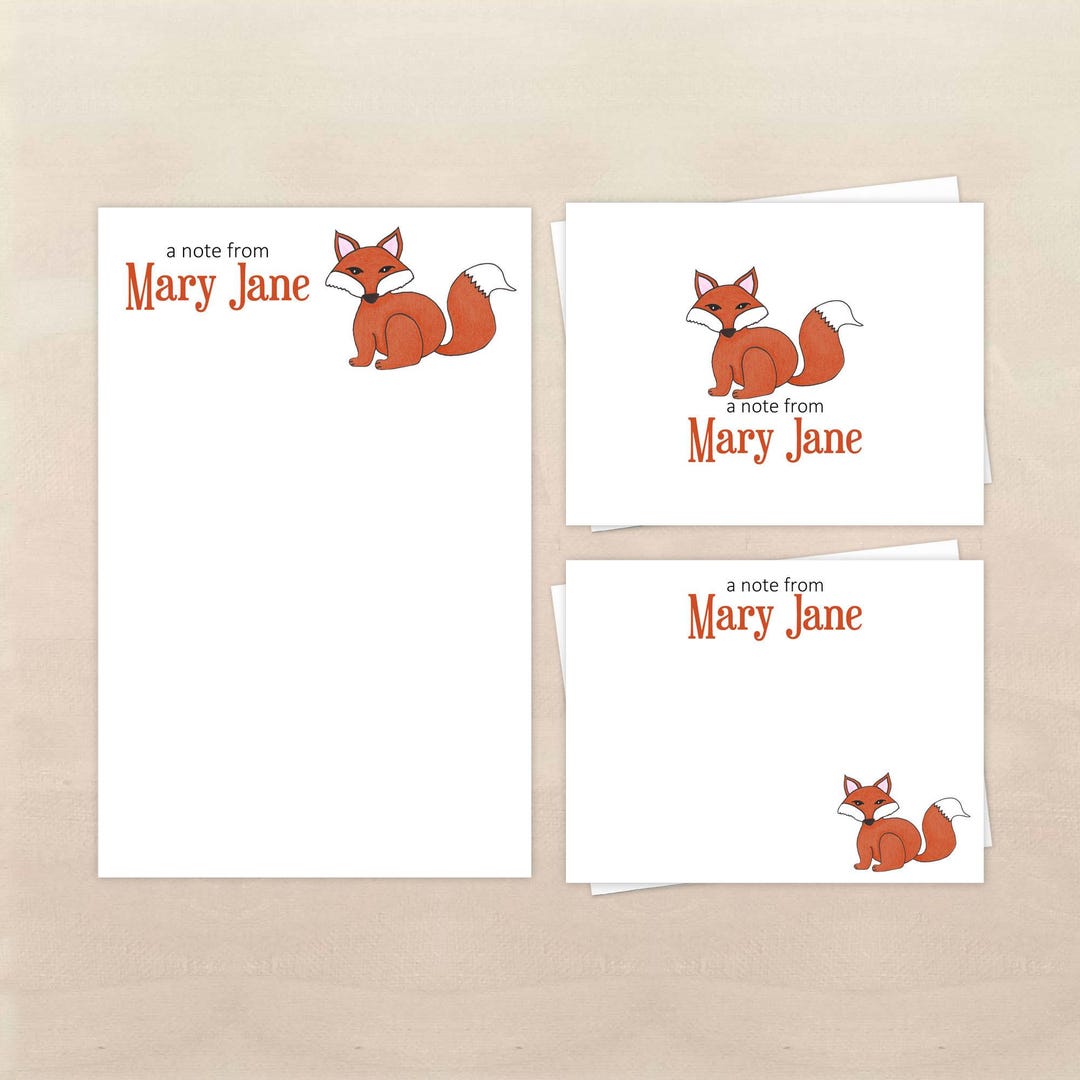 Personalized Fox Stationery Fox Stationery Set for Women Fox Notepad ...