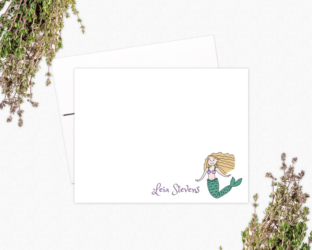 Printable Mermaid Note Cards - Personalized Stationery - Gift for ...