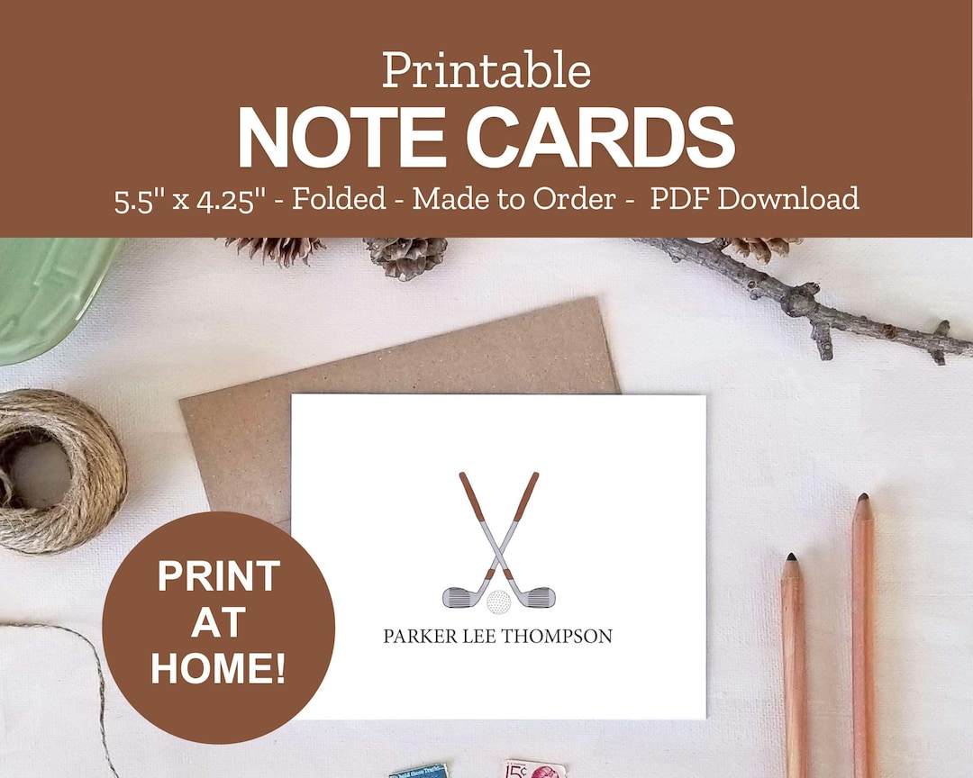 Printable Golf Note Cards - Personalized Golfing Stationery - Golfer ...
