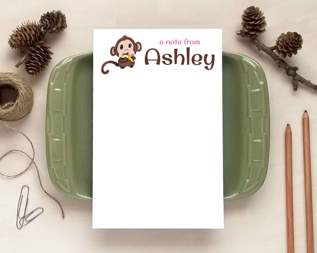 Printable Monkey Notepad for Kids - Personalized Notepads - Stationery ...