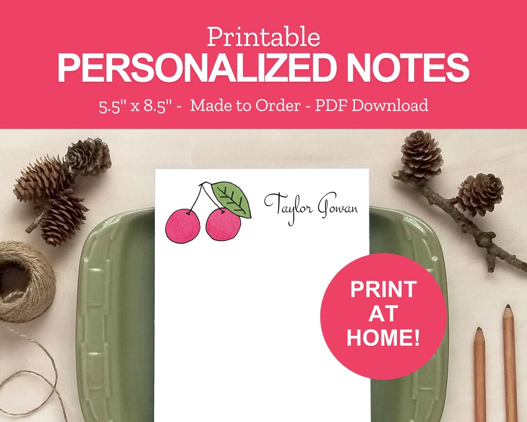 Printable Personalized Notepad - Cherry Notepad - Personalized ...