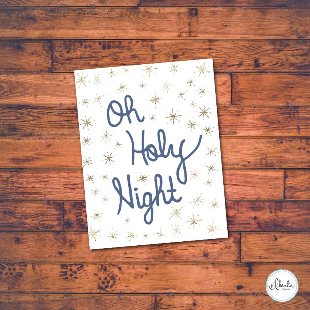 Printable Christmas Card, Oh Holy Night, Hand Lettered, Holiday Cards ...