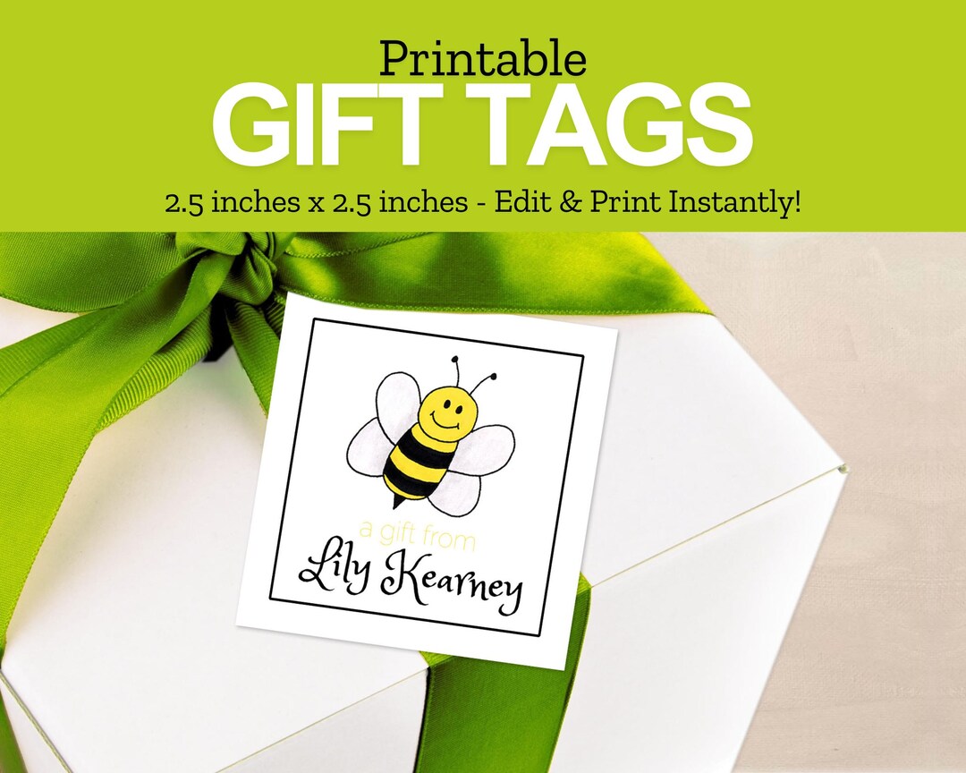 Bee Gift Tags - Printable Enclosure Card - Personalized Bumblebee MINI ...