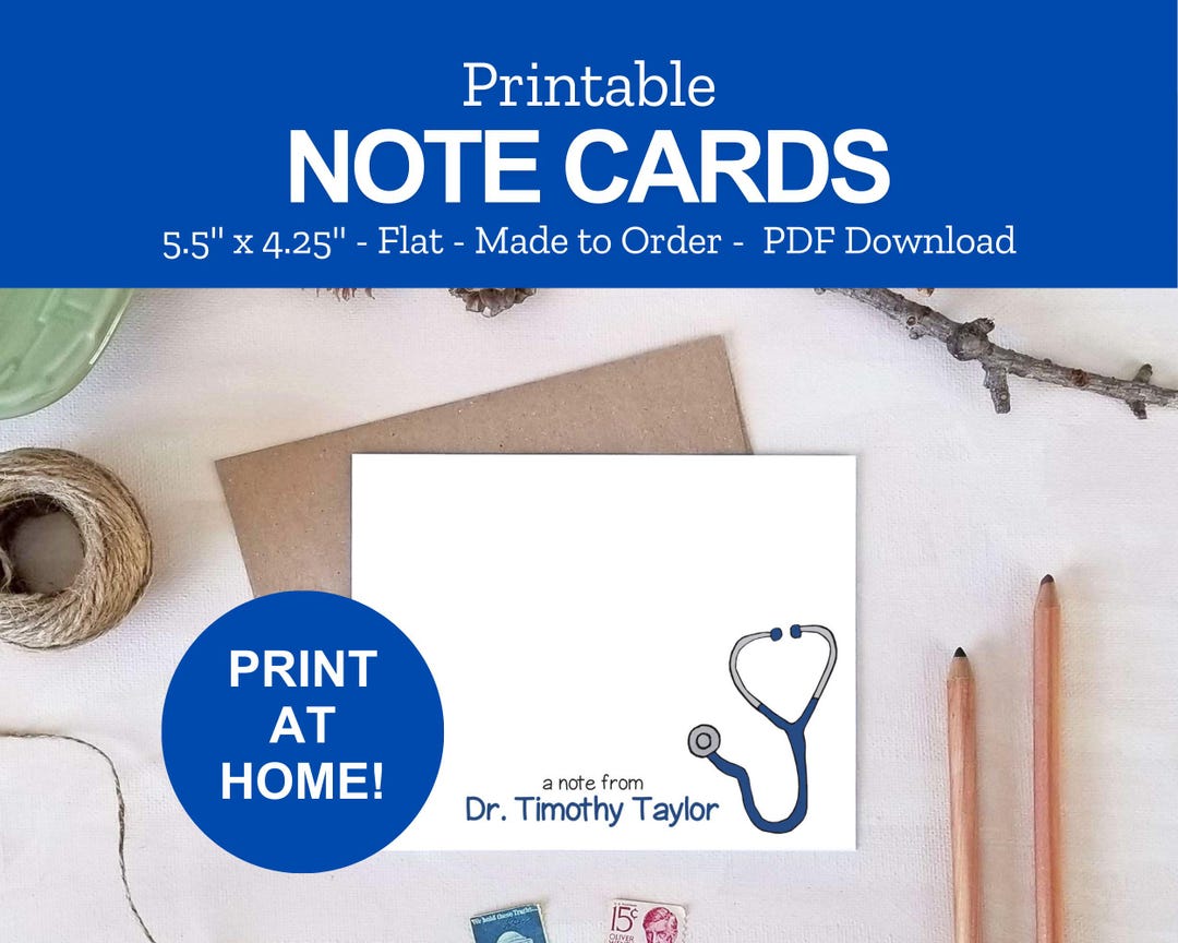 Printable Stethoscope Note Cards for Doctors or Nurses - Personalized ...