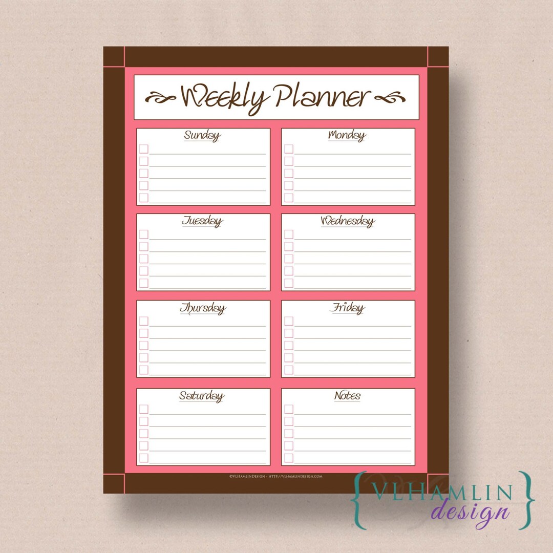 Boxed In, Pink, Printable Weekly Planner, Schedule Organizer, Instant ...