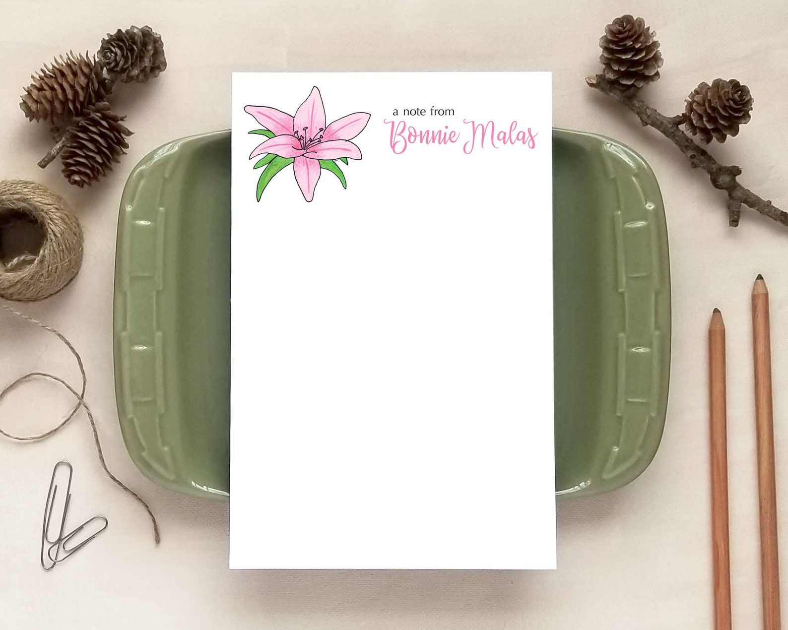 Personalized Notepad Pink Lily Notepad for Her Floral - Etsy
