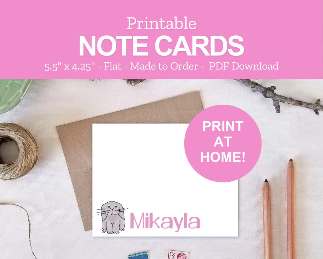 Printable Bunny Rabbit Note Cards - Personalized Easter Bunny ...