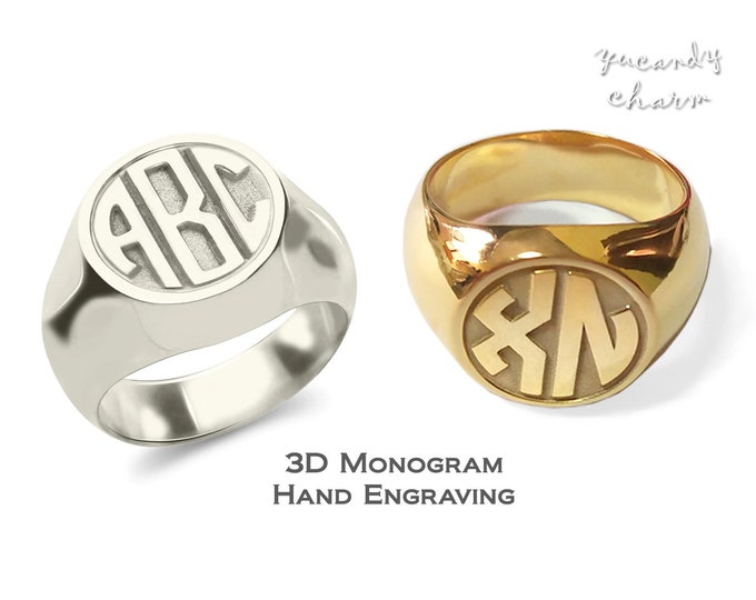 SOLID 925 Sterling Silver Custom Monogram Block Letters 3D Engraving ...