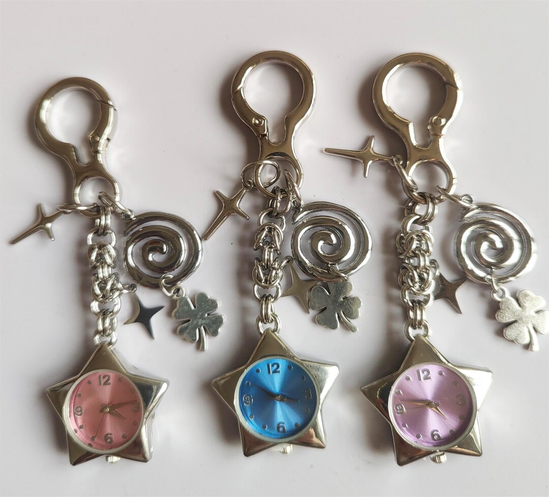Star Shaped Watch Keychain – Bag Charm Pocket Watch – Cute Galaxy Star ...