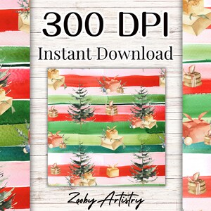 50 Christmas Watercolor Digital Paper, Christmas Theme Scrapbook Paper ...