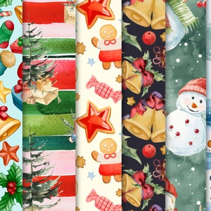 50 Christmas Watercolor Digital Paper, Christmas Theme Scrapbook Paper ...