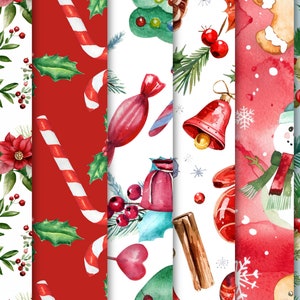 50 Christmas Watercolor Digital Paper, Christmas Theme Scrapbook Paper ...