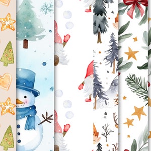 50 Christmas Watercolor Digital Paper, Christmas Theme Scrapbook Paper ...